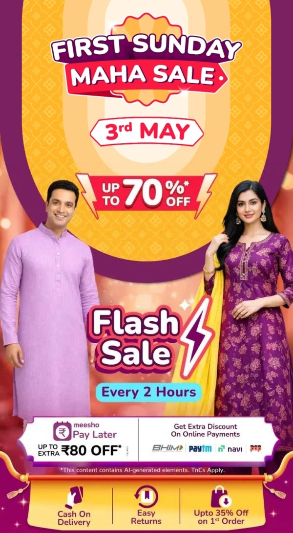 Meesho First Sunday Maha Sale (3rd May) – Up to 70% OFF + Flash Deals ...