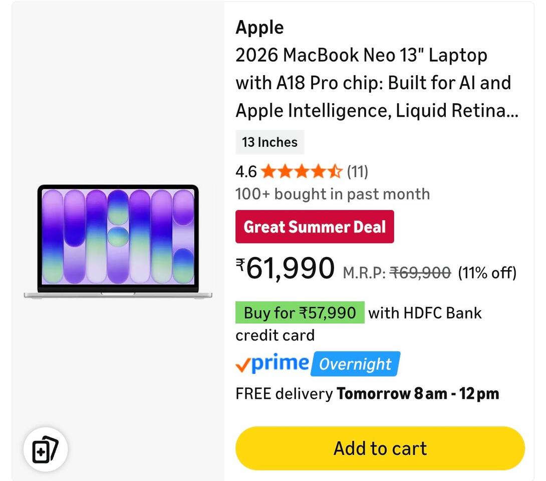Apple 2026 MacBook Neo 13″ Laptop with A18 Pro chip | Desidime