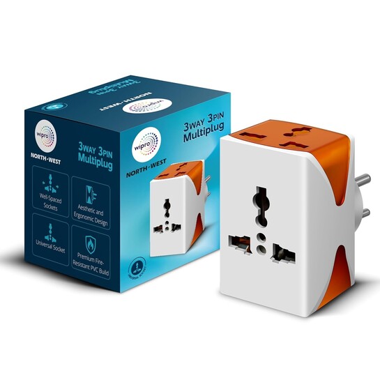 Wipro 3 Way Multiplug Adaptor with 3 Universal Sockets 6Amp Pack of 1 ...