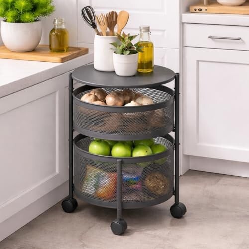 HomeWiz 2-Layer Round Kitchen Trolley | Movable Storage Organizer for ...