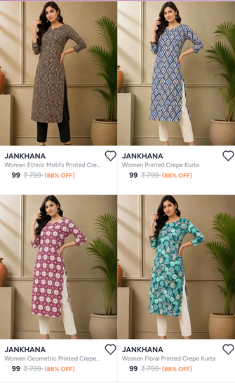 Women Kurtas at Rs. 99 | Desidime