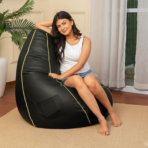 Sattva Faux Leather Classic XXL Bean Bag Filled with Beans | Durable ...