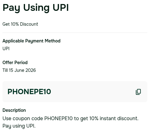 Woohoo - PhonePe Gift Card @10% Discount | Denomination: 10 | Max ...
