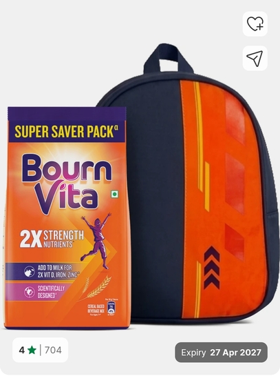 BOURNVITA Chocolate Nutrition Drink Pouch with School Bag (1 kg) | Desidime