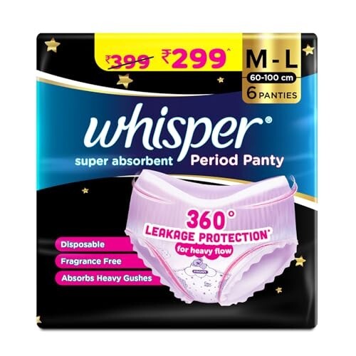 Whisper Super Absorbent Period Panty, 6 M-L Pants, hyperlocal | Desidime